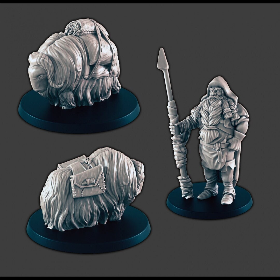 Ice Hunter and Yaks - DND Mini - EC3D Wintertide, Winter Miniature ...