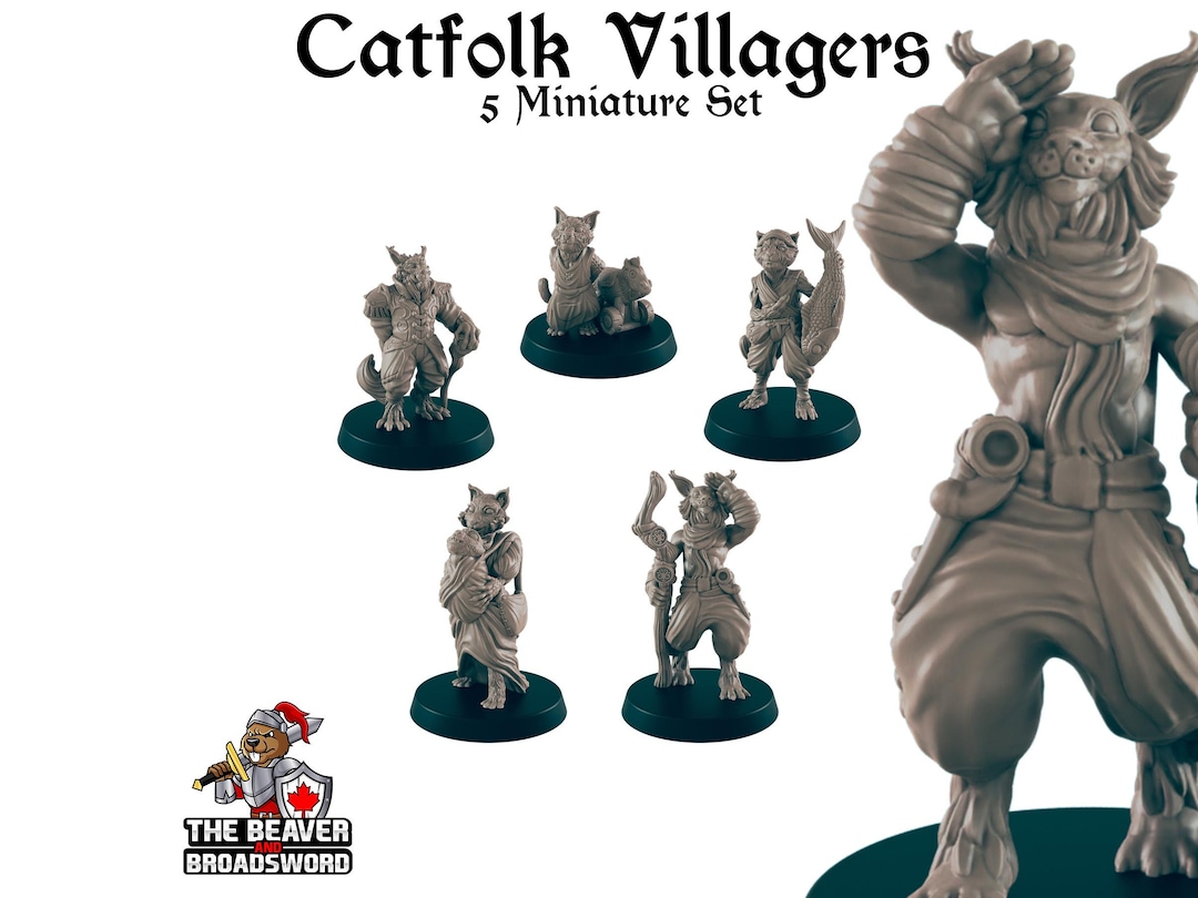 5 Tabaxi Villager Miniature Pack - EC3D | Dnd | Fisherman | Villager ...