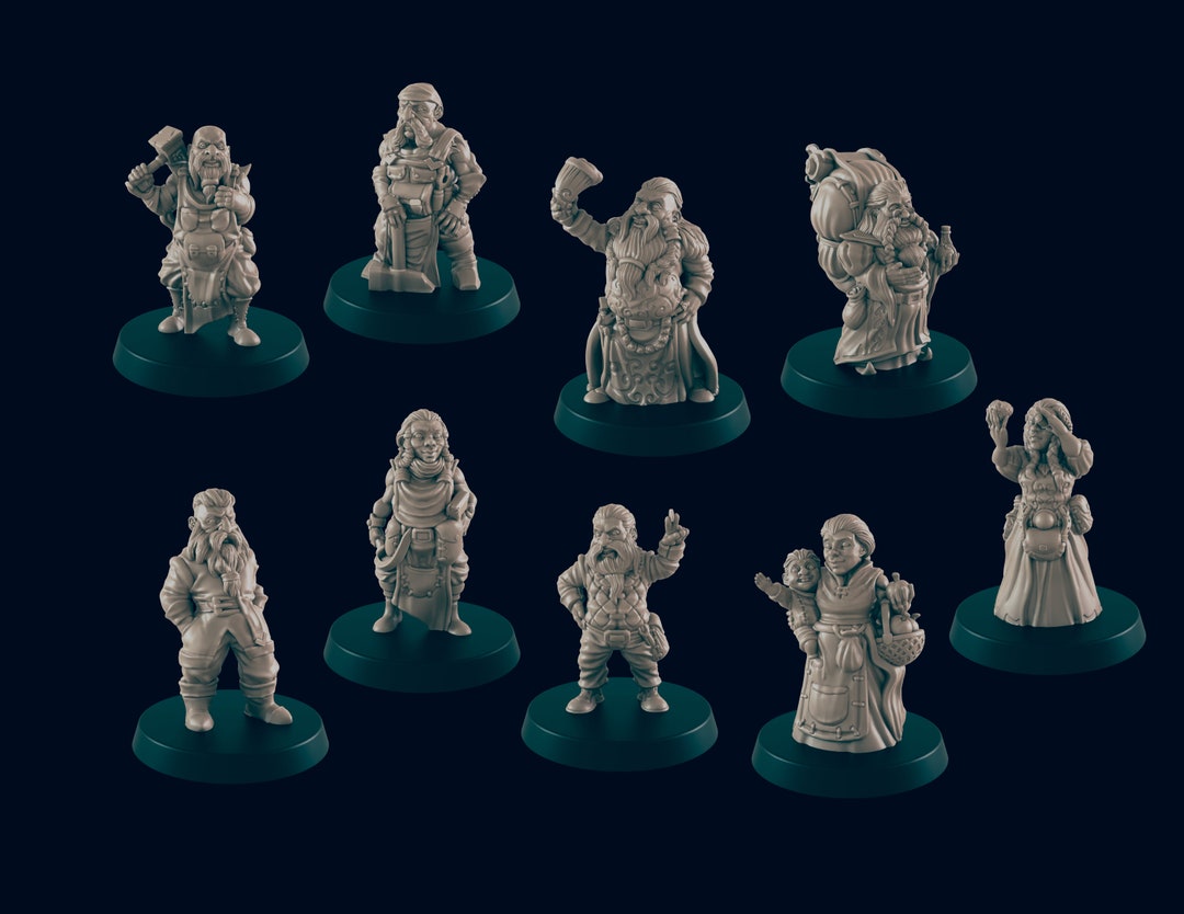 9 Dwarf Villager Miniature Pack EC3D Dnd Child Villager Merchant Noble ...