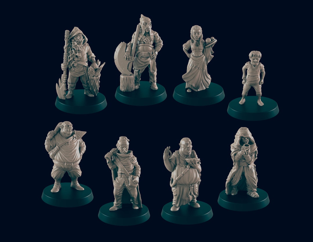 8 Half Orc Villager Miniature Pack EC3D Dnd Child Villager Bouncer Chef ...