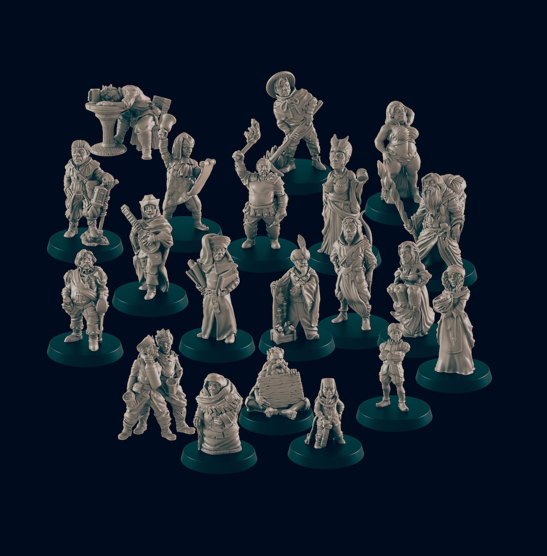 20 Human Villager Miniature Pack - EC3D | Dnd | Smithy | Villager ...