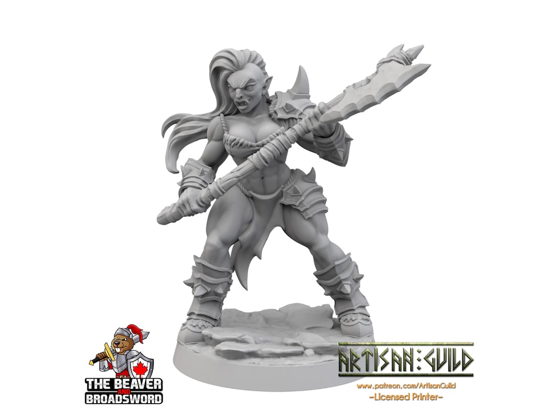 Female Orc Barbarian Dnd Mini With Axe - Artisan Guild | Barbarian ...