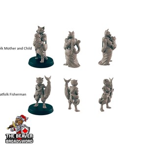 5 Tabaxi Villager Miniature Pack - EC3D | Dnd | Fisherman | Villager ...