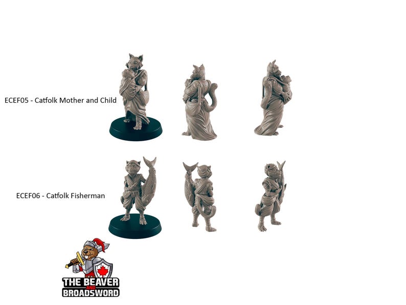 5 Tabaxi Villager Miniature Pack - EC3D | Dnd | Fisherman | Villager ...