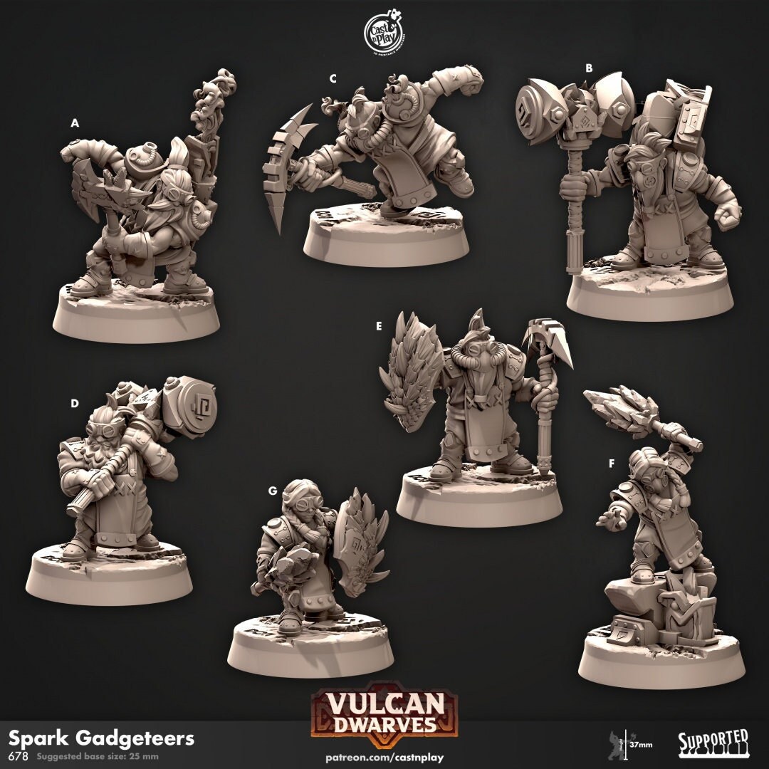 Spark Gadgeteers - Dnd Miniature - Cast N Play Vulcan Dwarves | Dwarf ...
