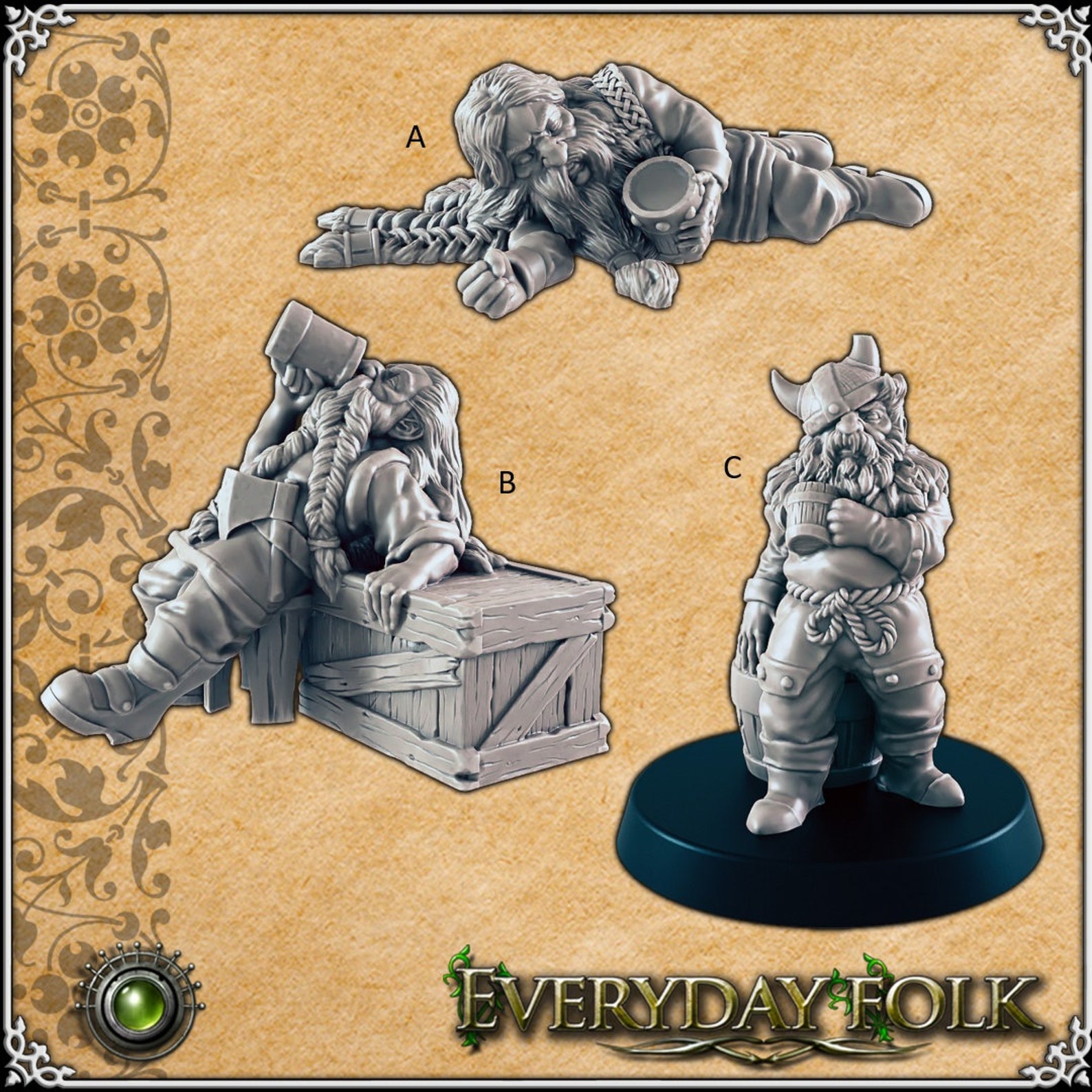 Drunken Dwarves Mini Set for Dnd - EC3D Townsfolk, Commoner | Beer ...