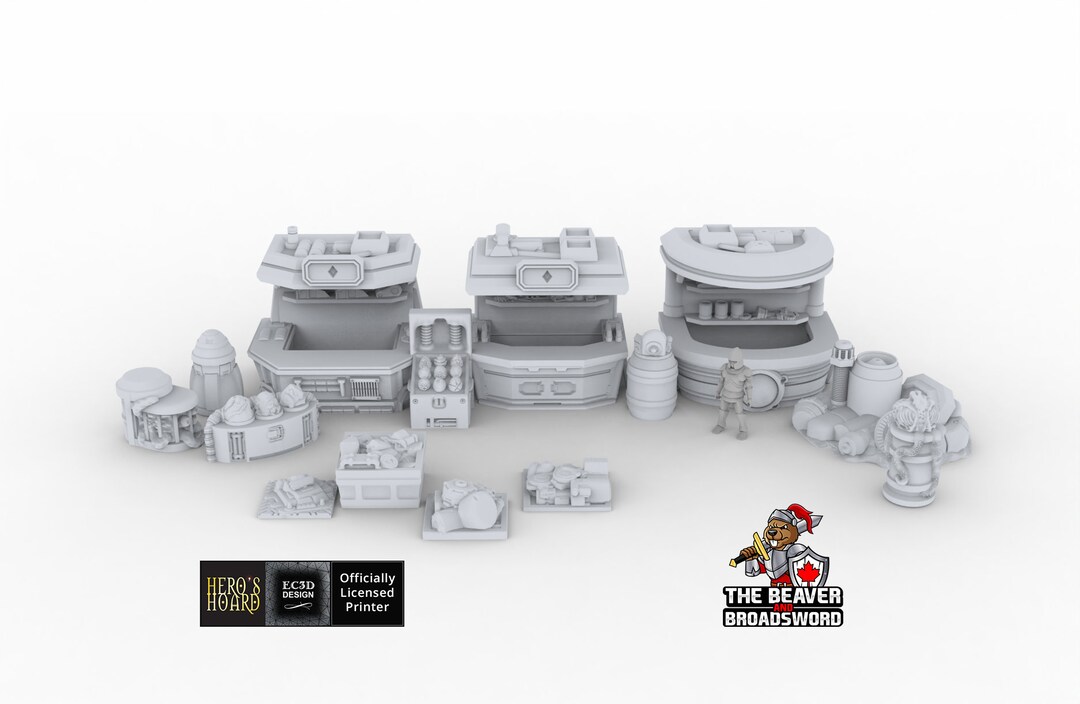 Black Market Scatter Terrain Mini Set - Novus Landing, Stalls, Marketplace, EC3D, Infinity ...