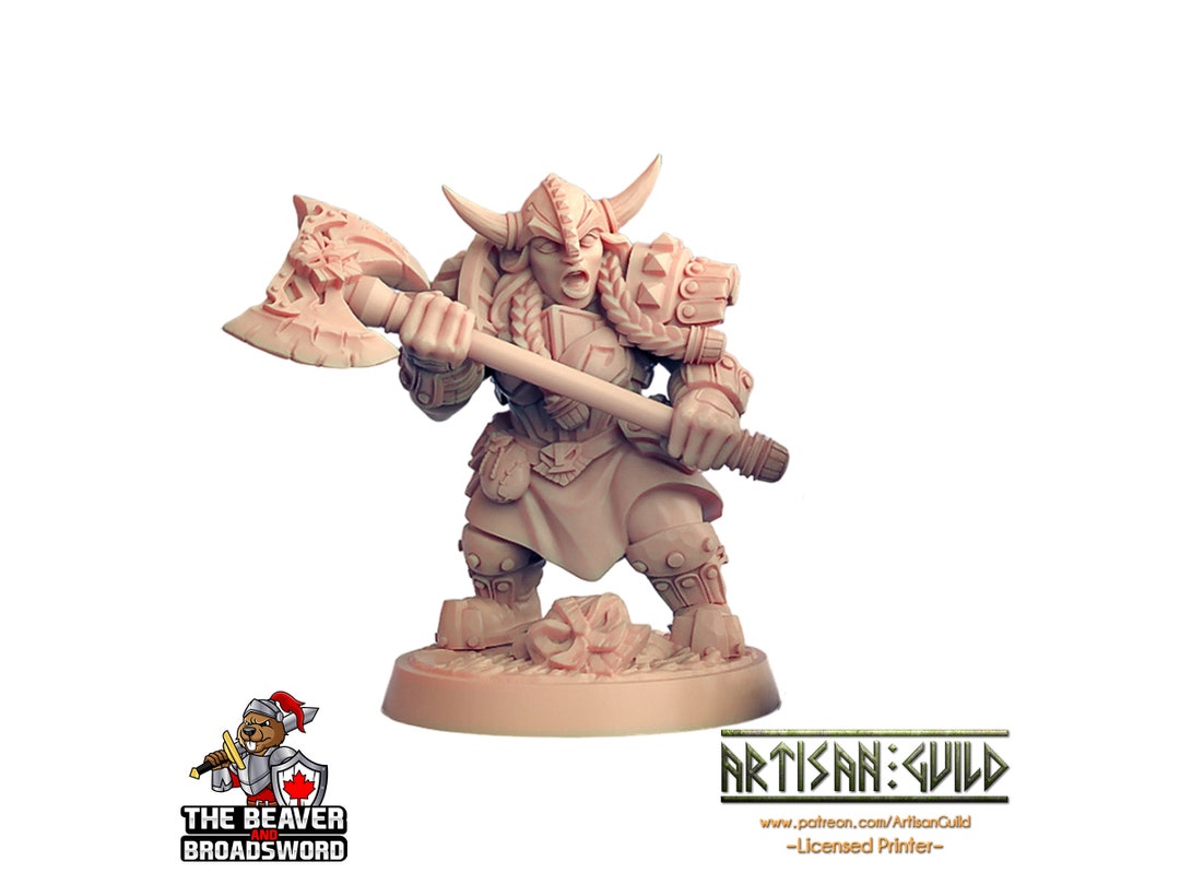 Female Dwarven Defender Dnd Mini With Axe - Artisan Guild | Fighter | Barbarian | Dwarf | Cleric ...