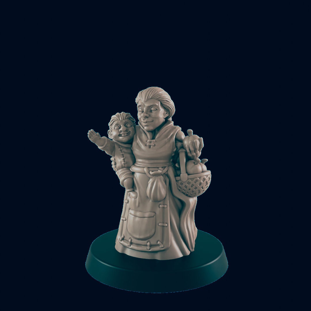 Dwarf Female Mother and Child - EC3D | Dnd | Dwarf | Villager Minis ...
