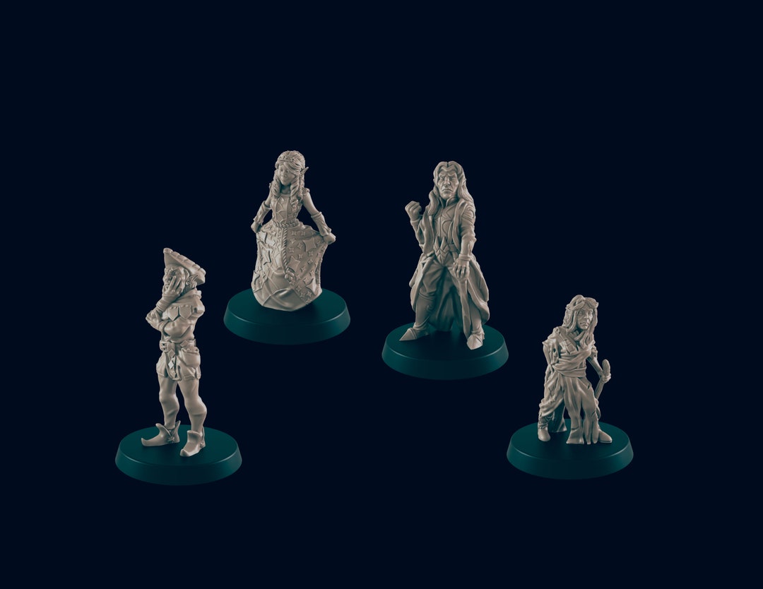 4 Elf Villager Miniature Pack - EC3D | Dnd | Child | Villager ...