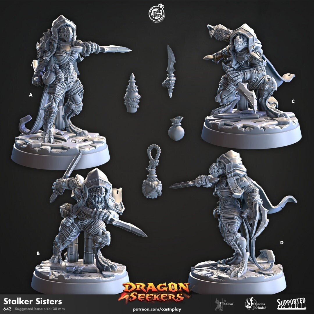Stalker Sisters Cast N Play Dragon Seekers Dnd Miniature Dragonborn ...