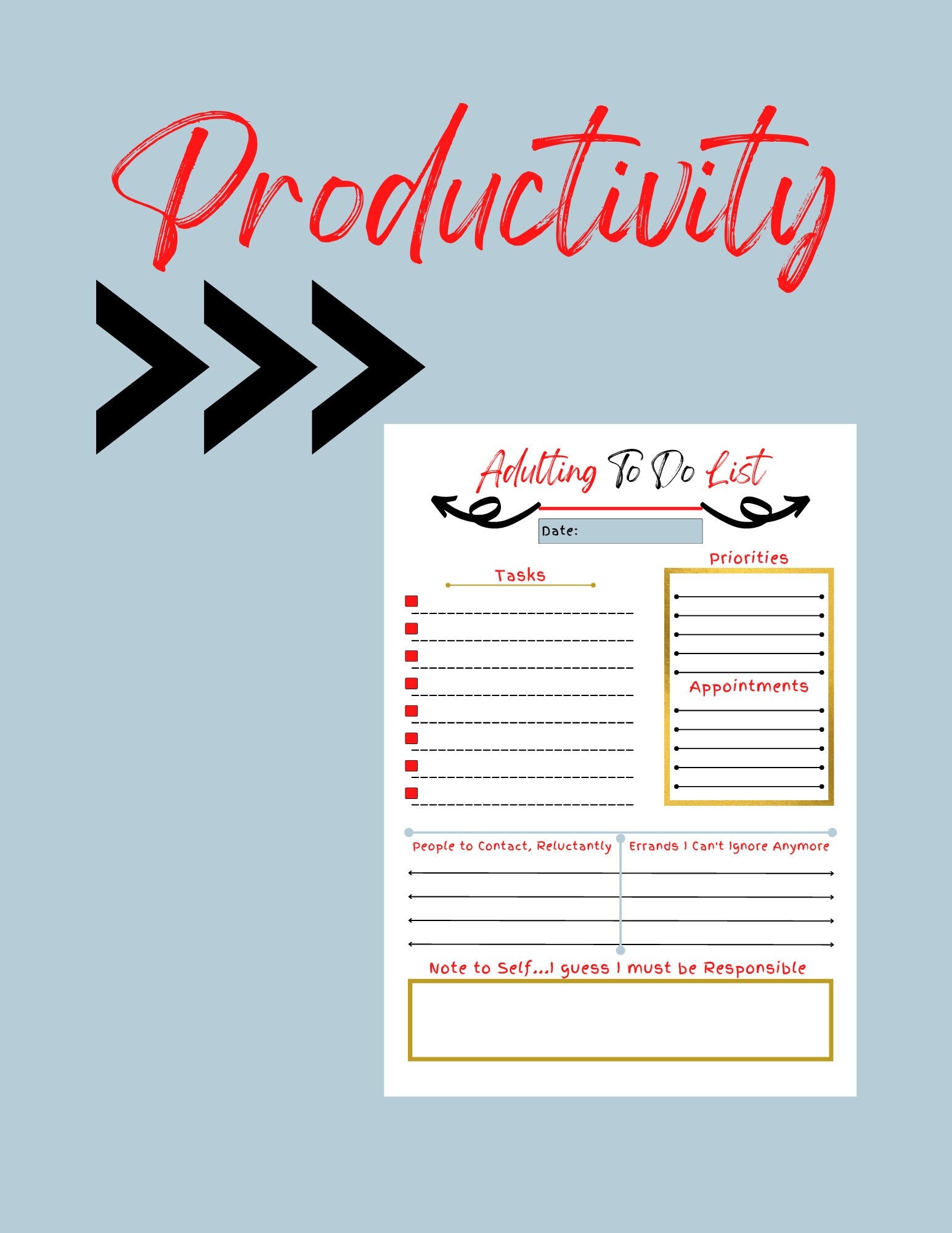 To Do List Printable, Adulting to Do List, Daily Checklist Planner, Productivity Planner ...