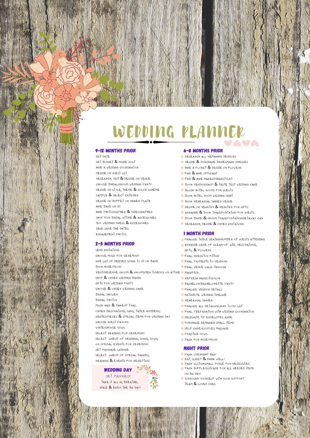 12 Month Countdown Wedding Checklist Wedding To-do List - Etsy