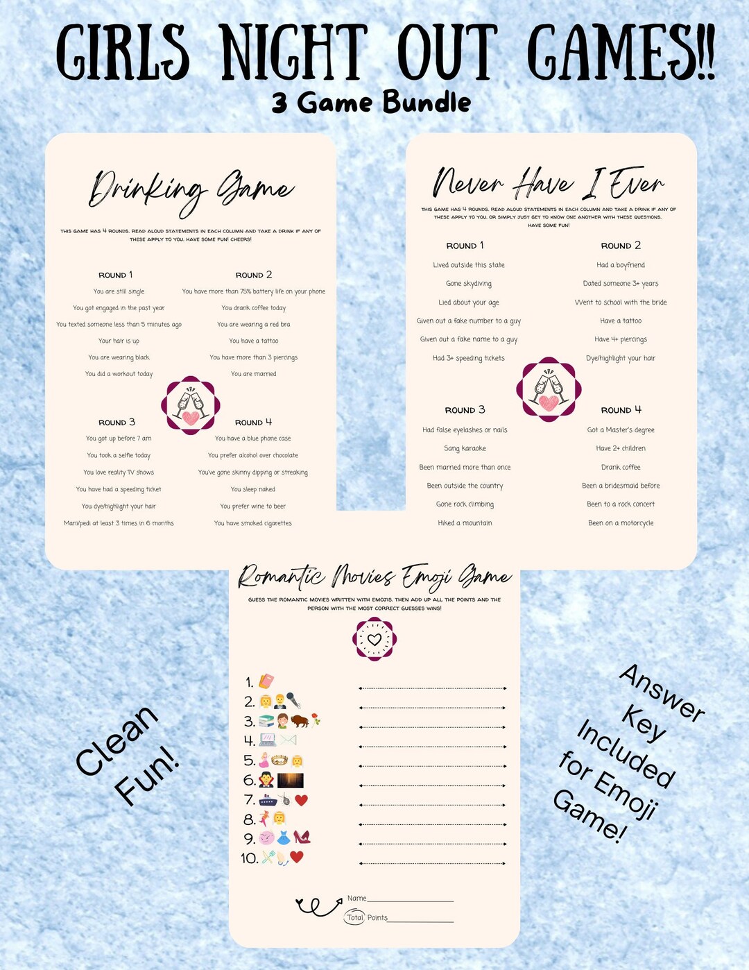 3 Game Bundle Ladies Night, Girls Night Out Clean Fun Games, Girls ...