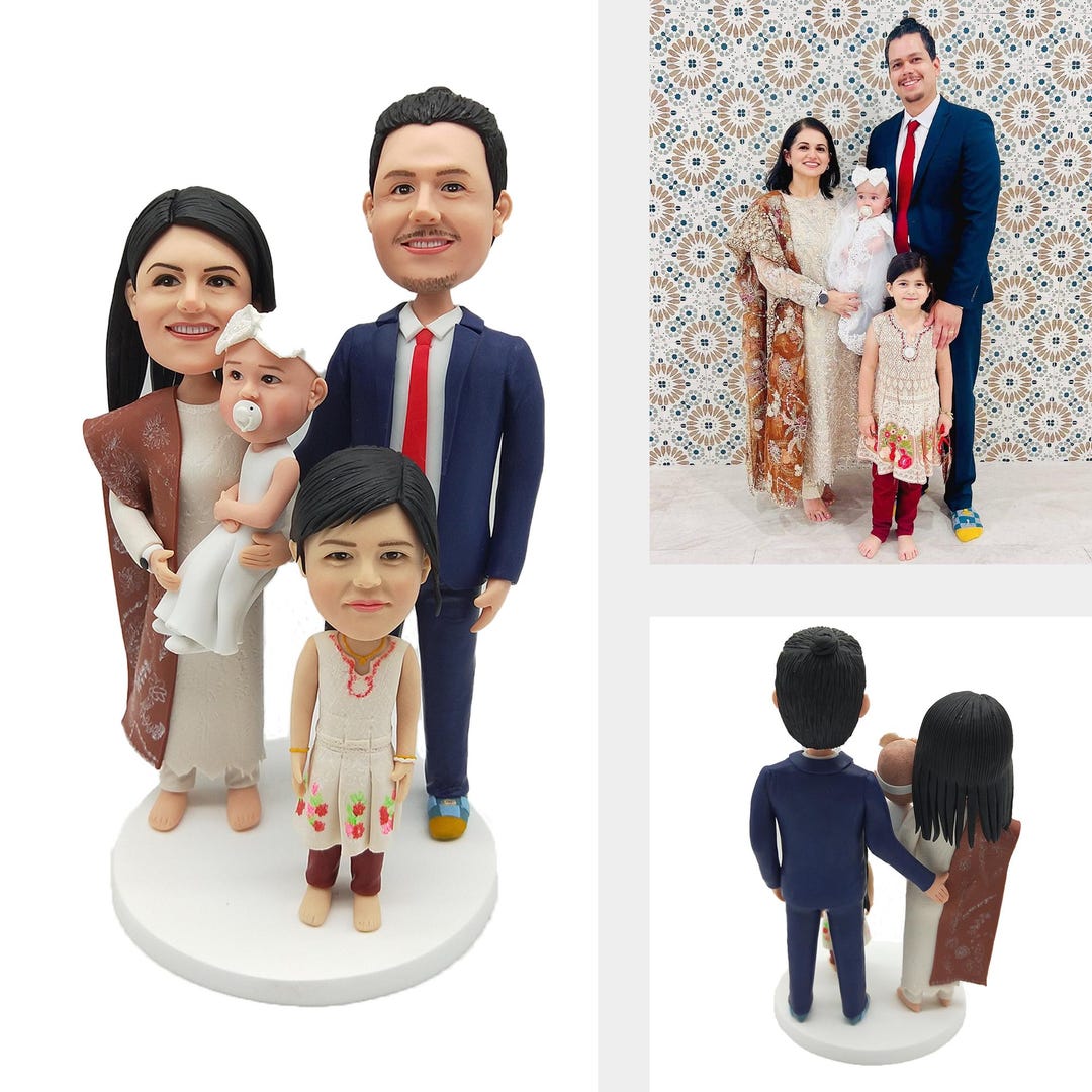 Personalized Custom Family of Four Bobbleheads, Custom Family Portrait ...