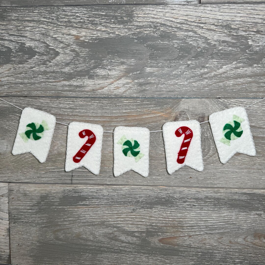 Peppermint Sweets Mini Banner, Handmade Felt Christmas Candy Small ...