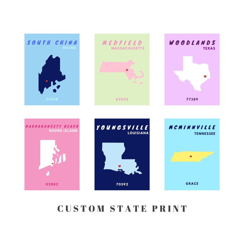 Custom State Print: Preppy Hometown Wall Art (physical Print) - Etsy