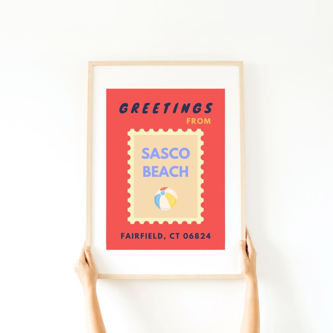 Greetings From Sasco Beach, Preppy Poster Digital Print | Postcard ...