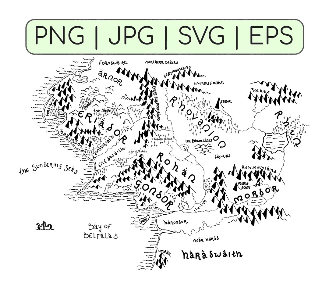 Map of Middle Earth J.r.r Tolkein Lord of the Rings Clipart PNG JPG SVG ...