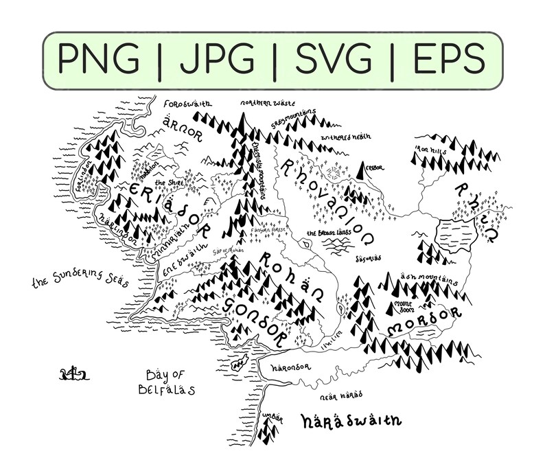 Map of Middle Earth J.r.r Tolkein Lord of the Rings - Etsy