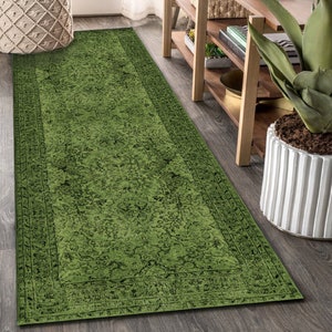 Vintage Style Green Rug for Entry and Hallway, Non Shedding Bedroom Rug ...