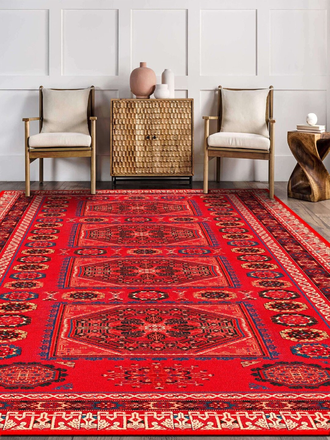 Persian Style Red Rug, Tribal Ethnic Rug, Oriental Living Room Rug ...