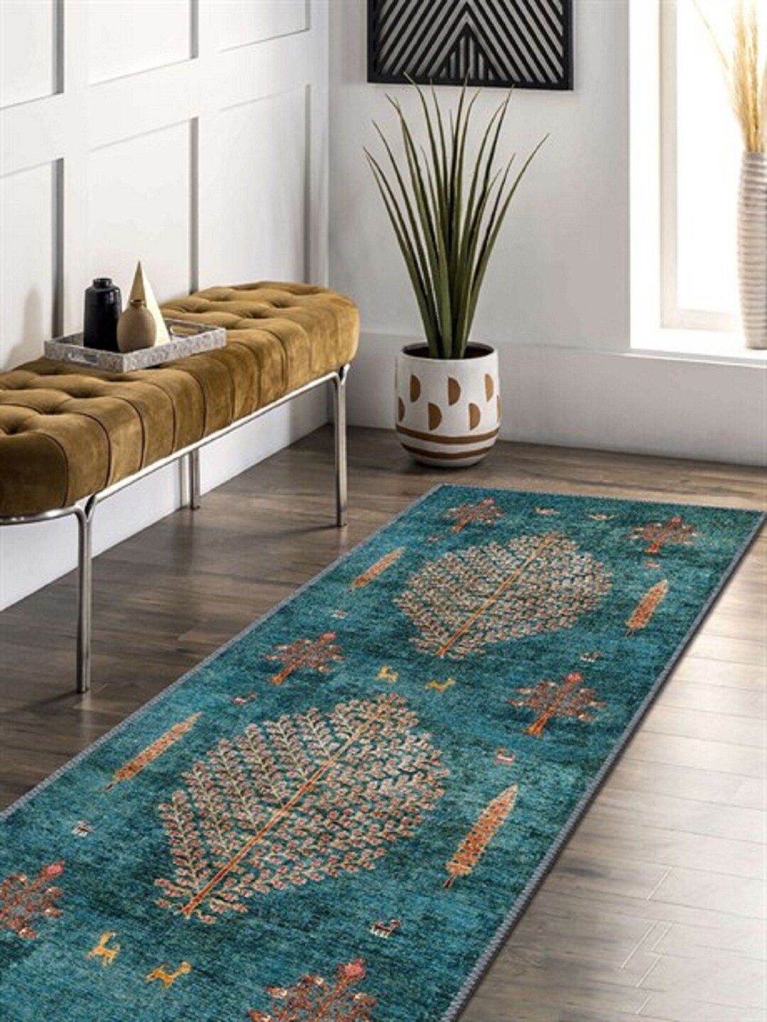 Green Rug Runner For Kitchen Green Bedroom Rug Oriental Afghan Style Runner Non Slip Washable