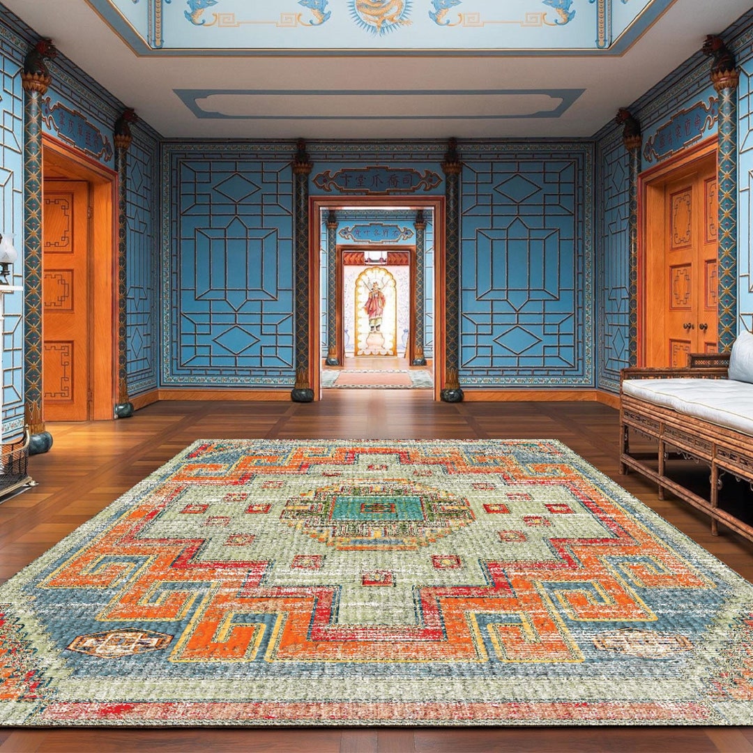 Oriental Turkish Carpet, Vintage Style Ethnic Rug, Rugs for Living Room ...