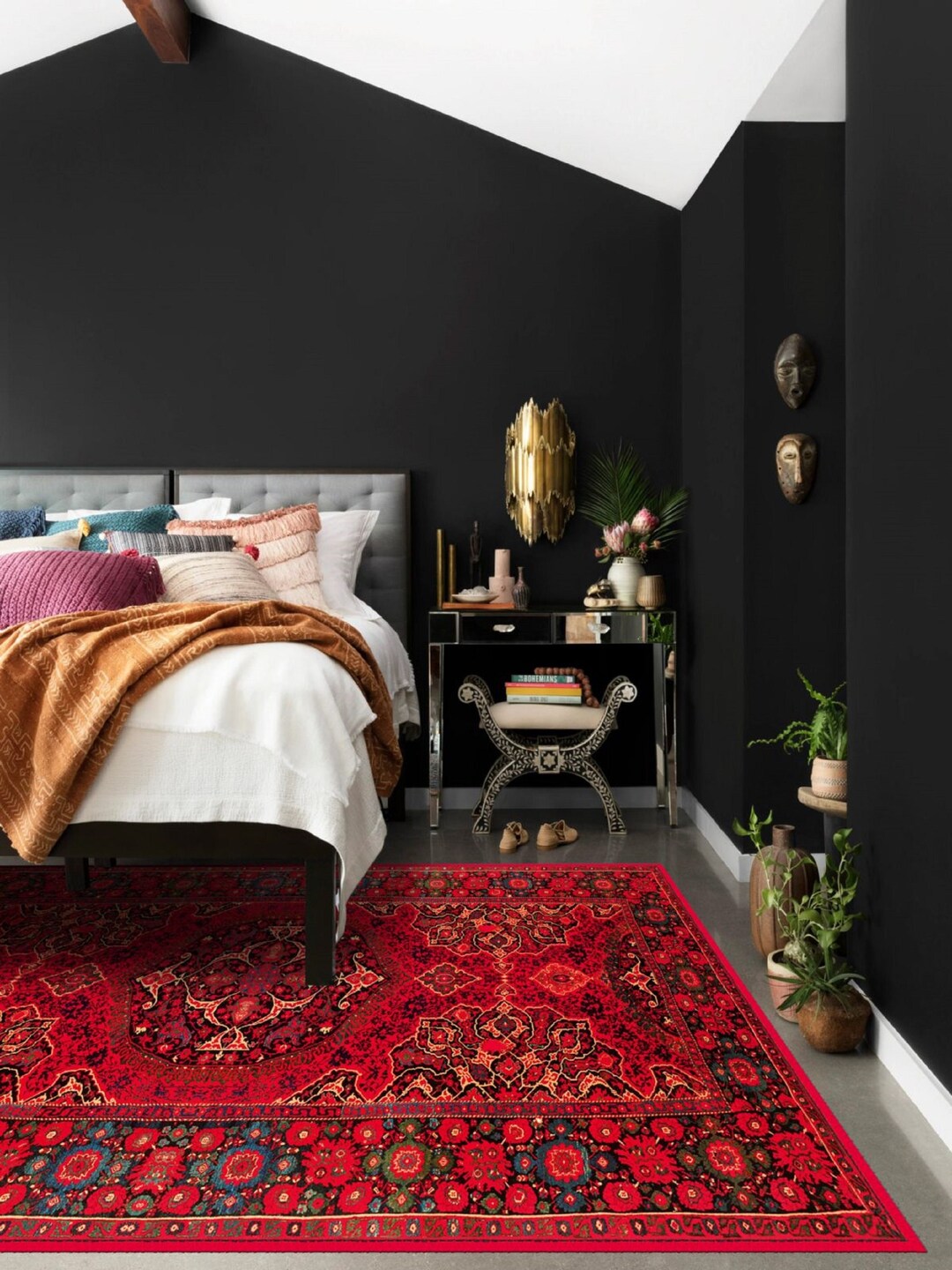 One-of-a-kind, Rugs for Bedroom Aesthetic, Turkish Tribal Motif ...