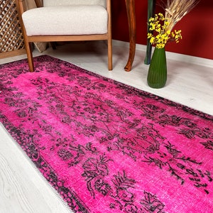 Excellent Fuchsia Turkish Rug Runner, Traditional Hallway Entryway Long ...