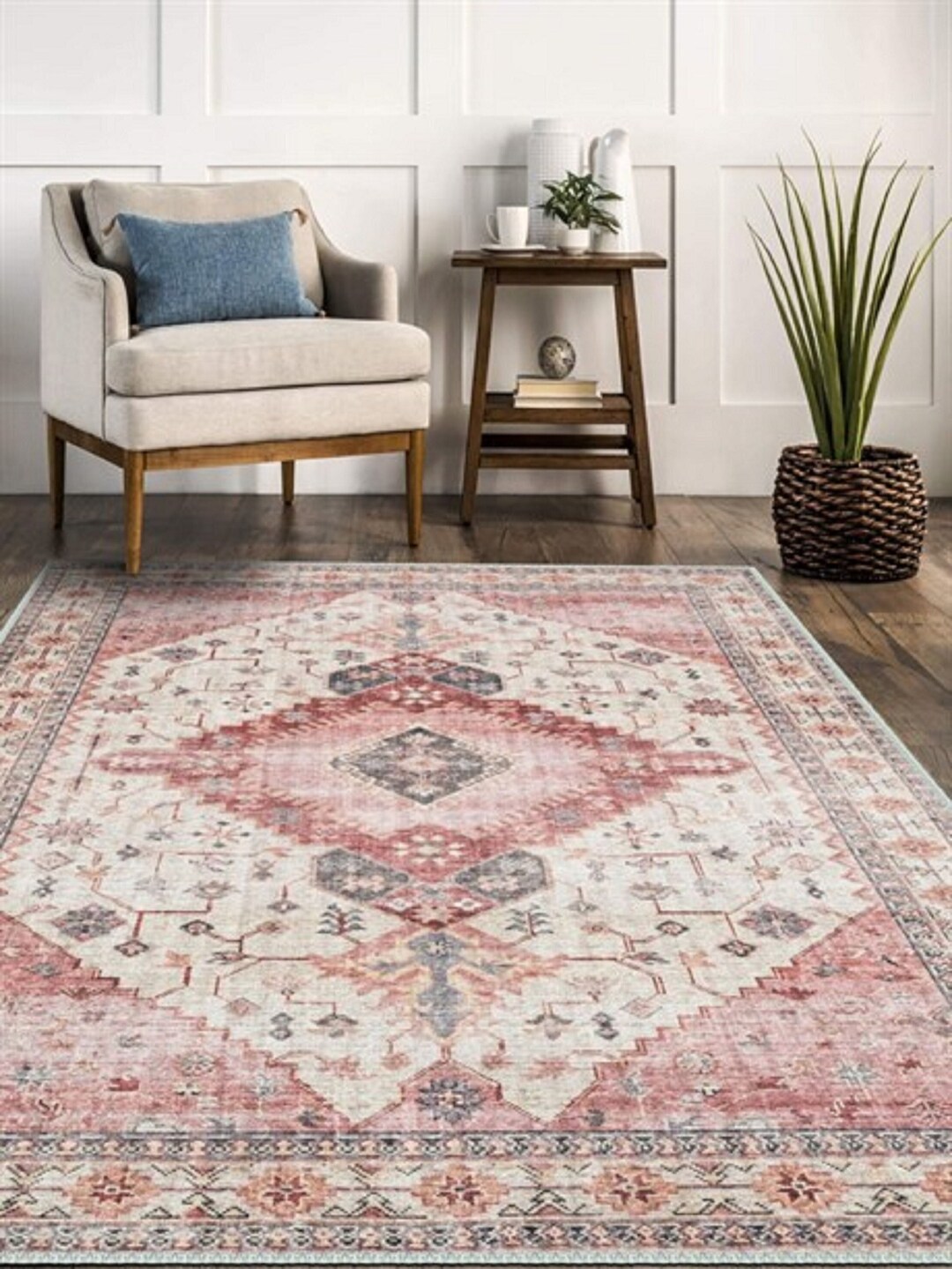 Pink Rug for Bedroom, Rustic Pink Rug Vintage Style, Distressed Turkish ...