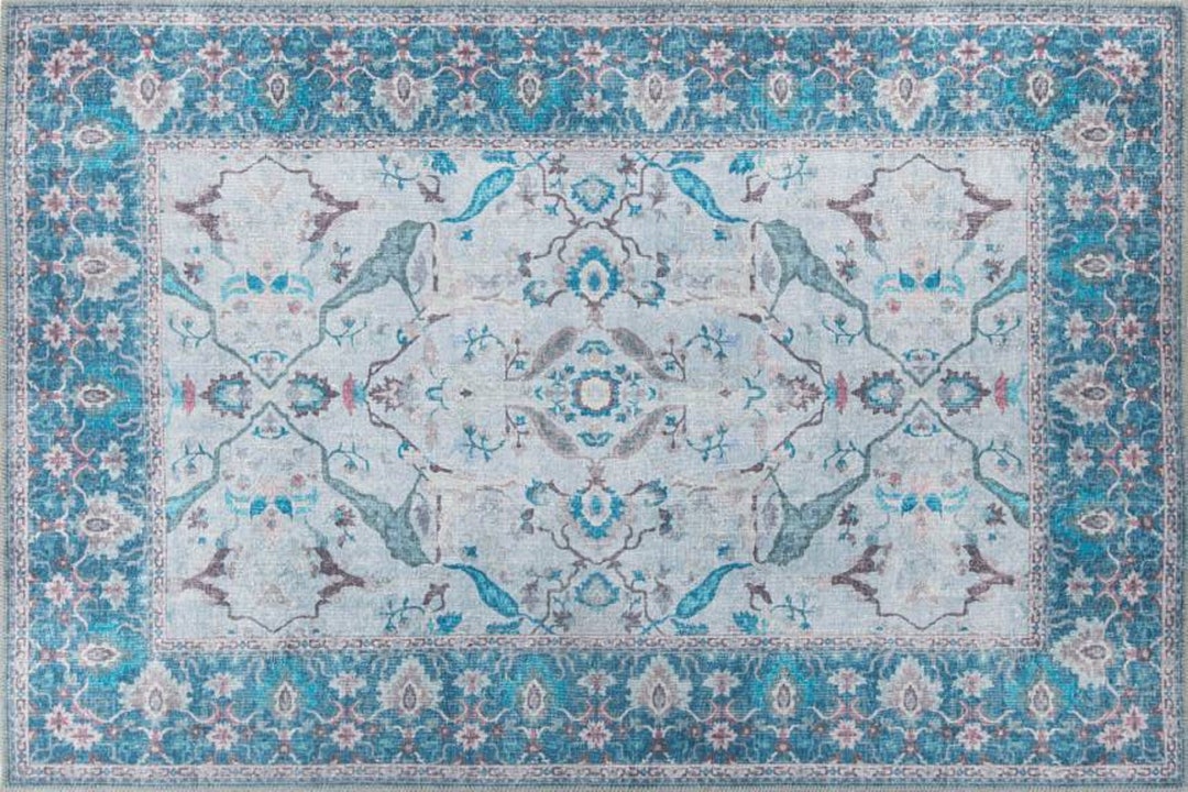 Turkish Blue Rug, Turquoise Vintage Style Oriental Rug, Rugs for Living ...