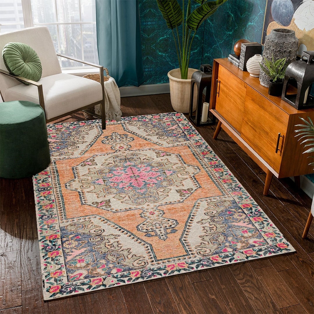 Bohemian Inspired Large Bedroom Rug, Soft Color Area Rug, Vintage Style ...