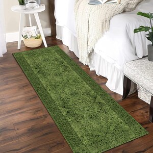 Vintage Style Green Rug for Entry and Hallway, Non Shedding Bedroom Rug ...