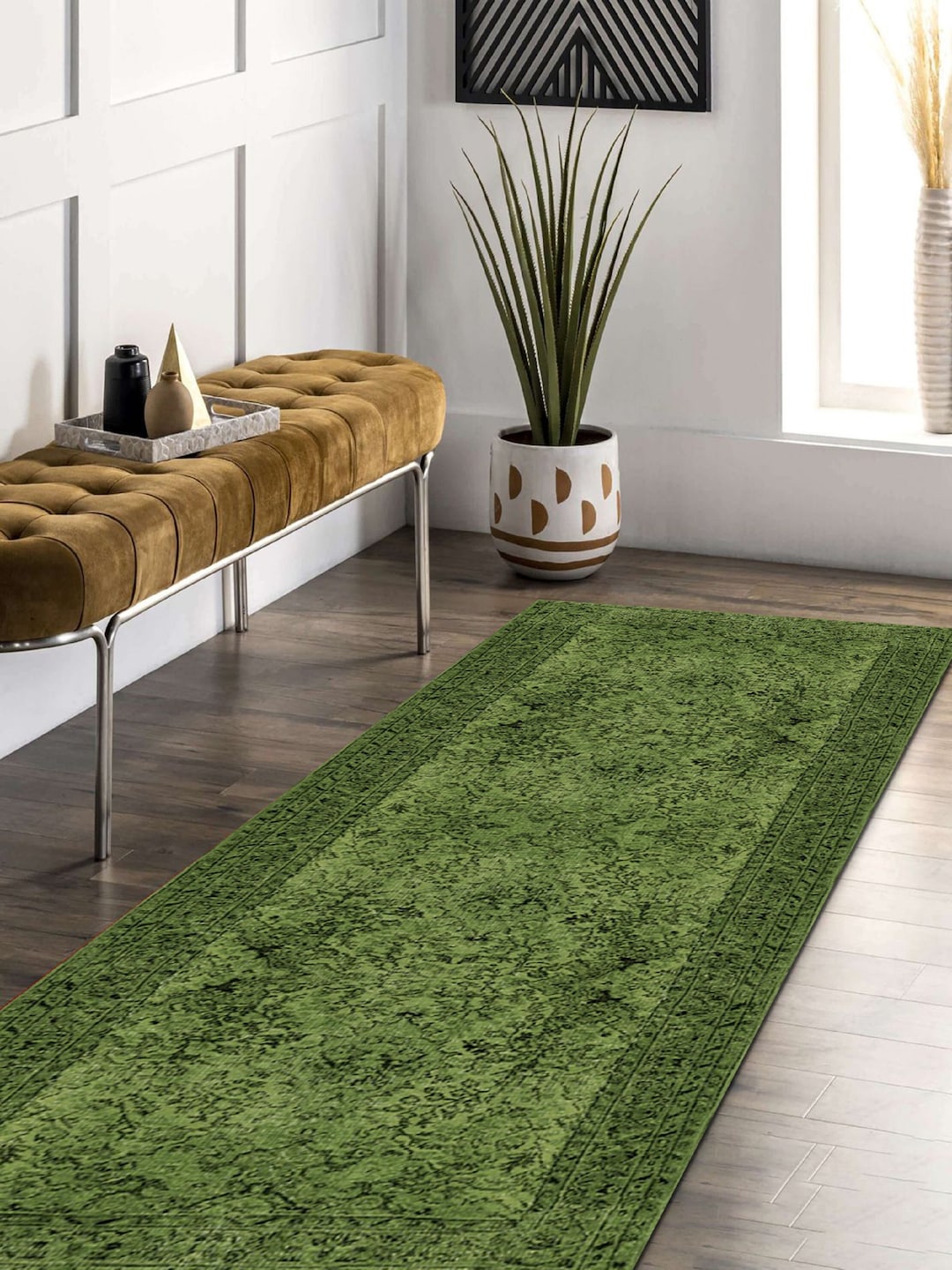 Vintage Style Green Rug for Entry and Hallway, Non Shedding Bedroom Rug ...