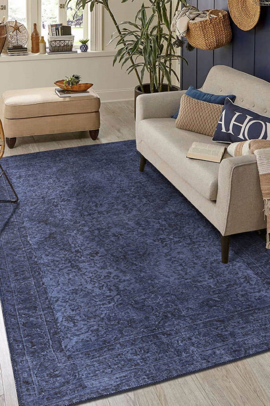 Royal Blue Rug for Living Room and Bedroom, Luxurious Vintage Design ...
