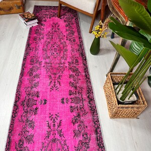 Excellent Fuchsia Turkish Rug Runner, Traditional Hallway Entryway Long ...