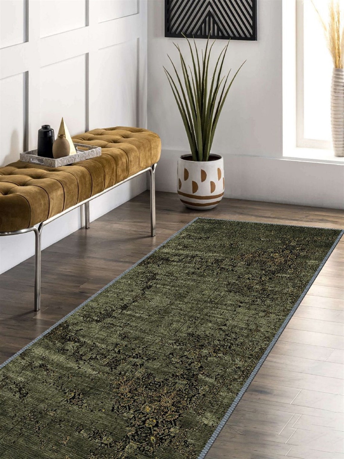 Green Rug for Living Room Bedroom Kitchen Green Vintage Style - Etsy