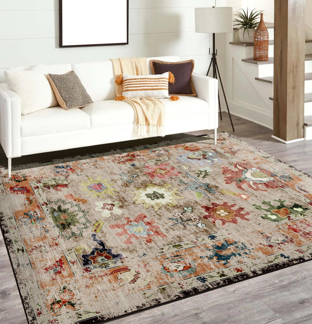 High Quality Modern Oushak Rug, Vintage Style Elegance Rug, Orange Rug ...