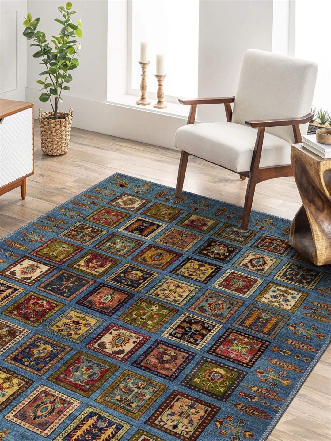 Blue Afghan Style Oriental Rug, Carpet for Livingroom, Aesthetic Art ...
