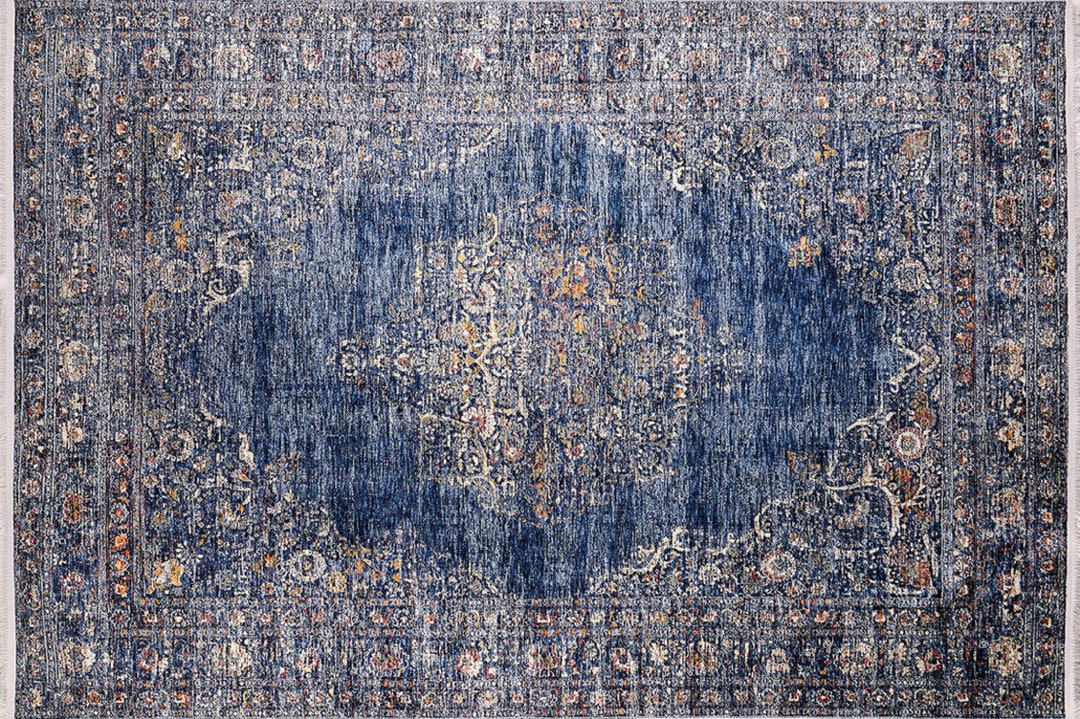 Blue Vintage Style Rug, Blue Rug for Living Room, Distressed Faded Area ...