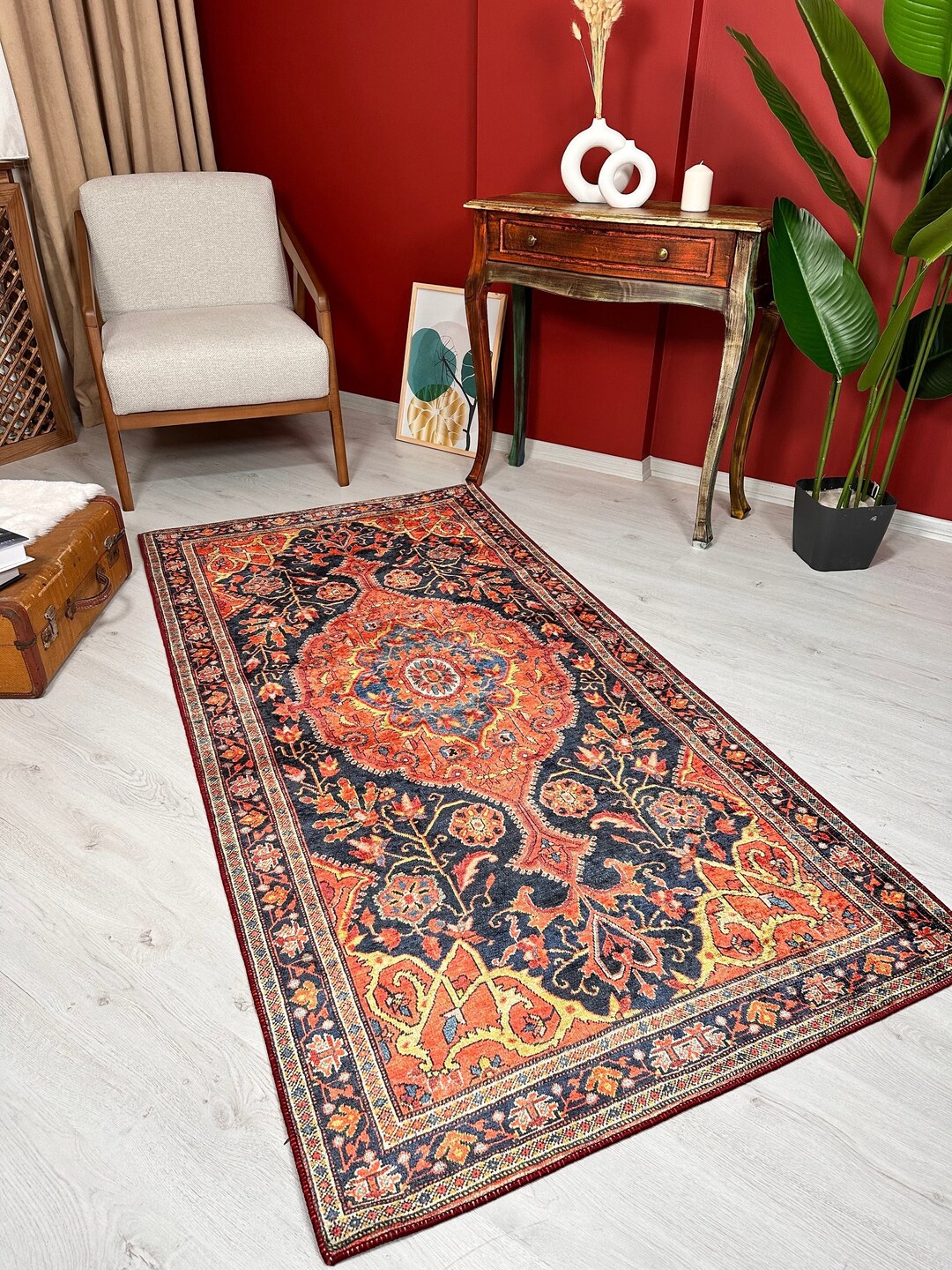 Vintage Style Copper Color Rug, Traditional Ethnic Rug, Oriental Kilim ...