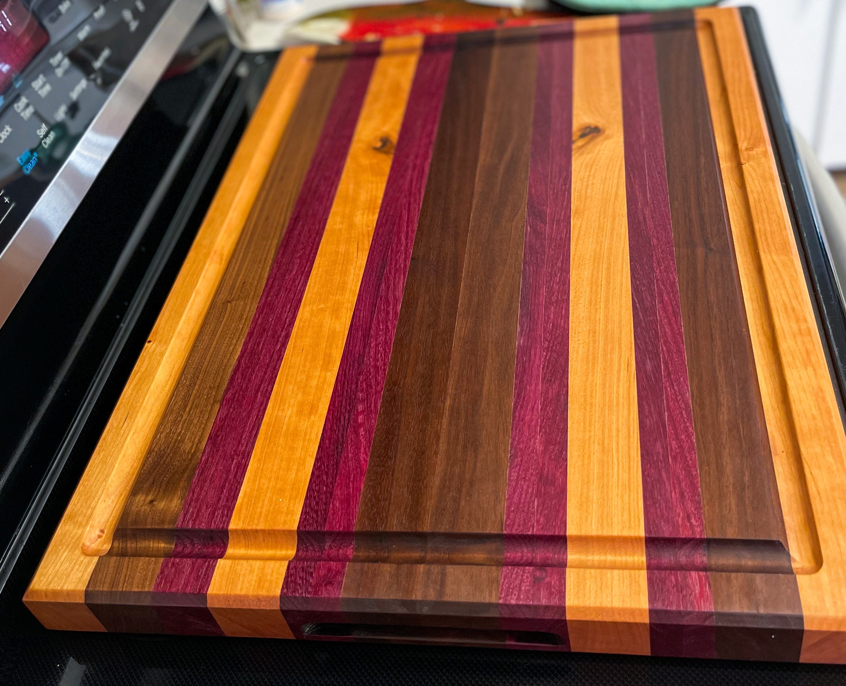 Handmade Purpleheart Walnut Cherry Butcher Block Cutting Board, Juice ...