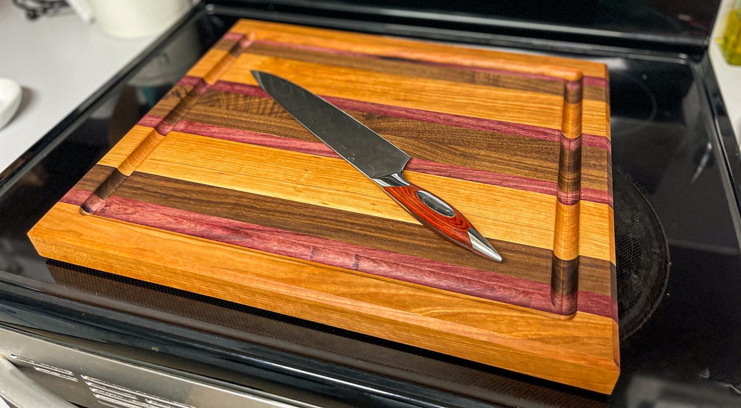 Custom Hand Made Cutting Board With Purple Heart, Walnut and Cherry - Etsy