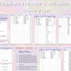 Meal Planner & Automated Grocery List Spreadsheet Template - Etsy