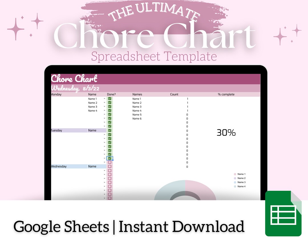 Chore Chart Spreadsheet Template - Etsy