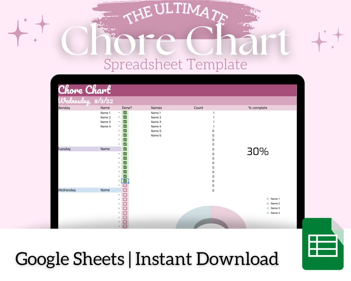 Chore Chart Spreadsheet Template - Etsy
