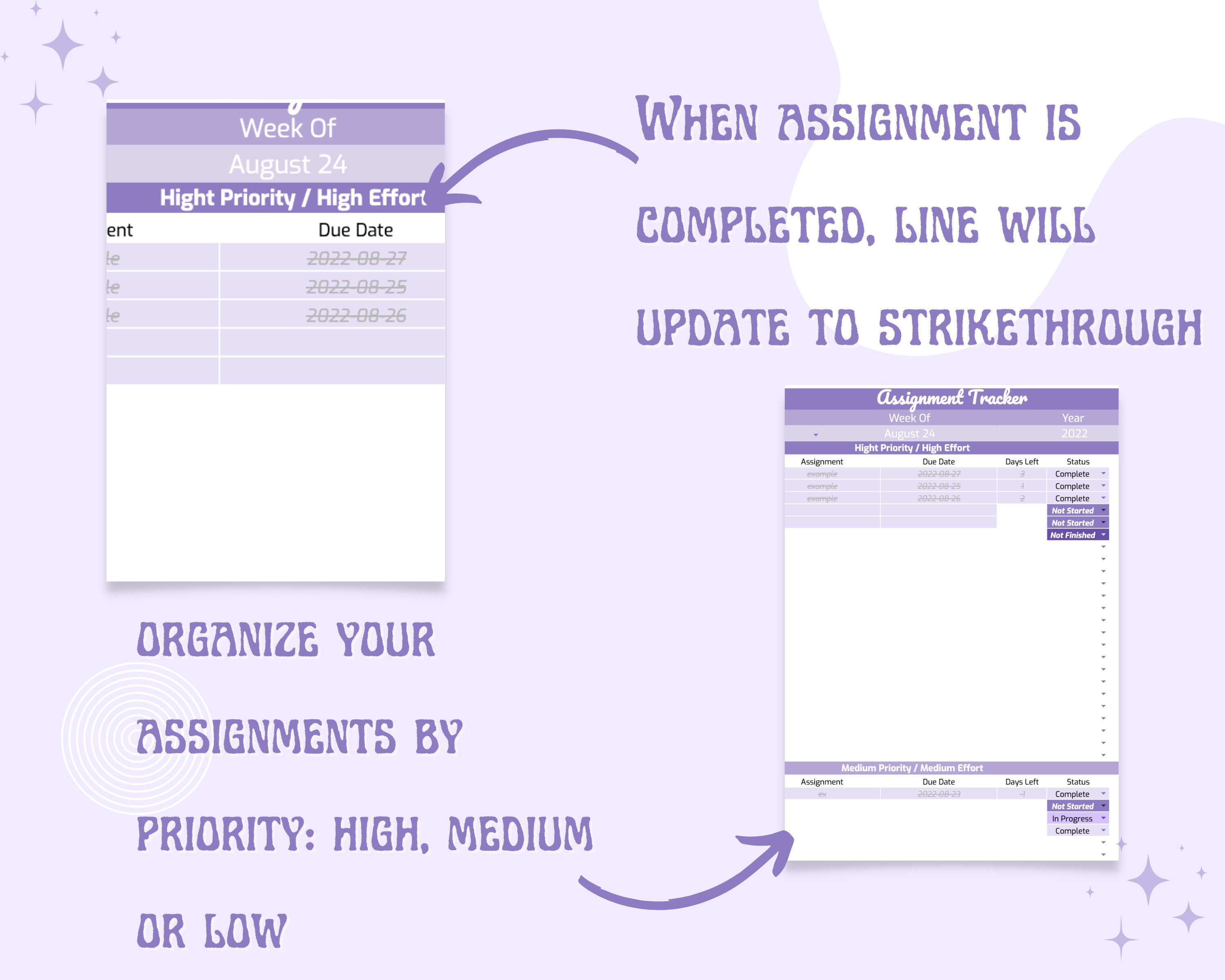 Assignment Tracker Google Sheet Template Homework Tracker Spreadsheet ...