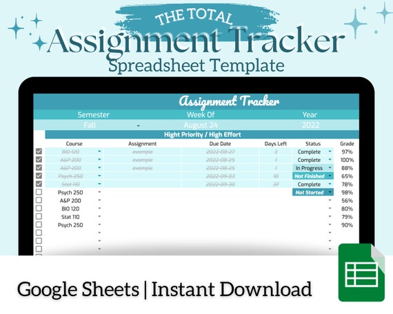 Assignment Tracker Google Sheet Template Homework Tracker - Etsy Assignment Tracker Google Sheet Template Homework Tracker - Etsy