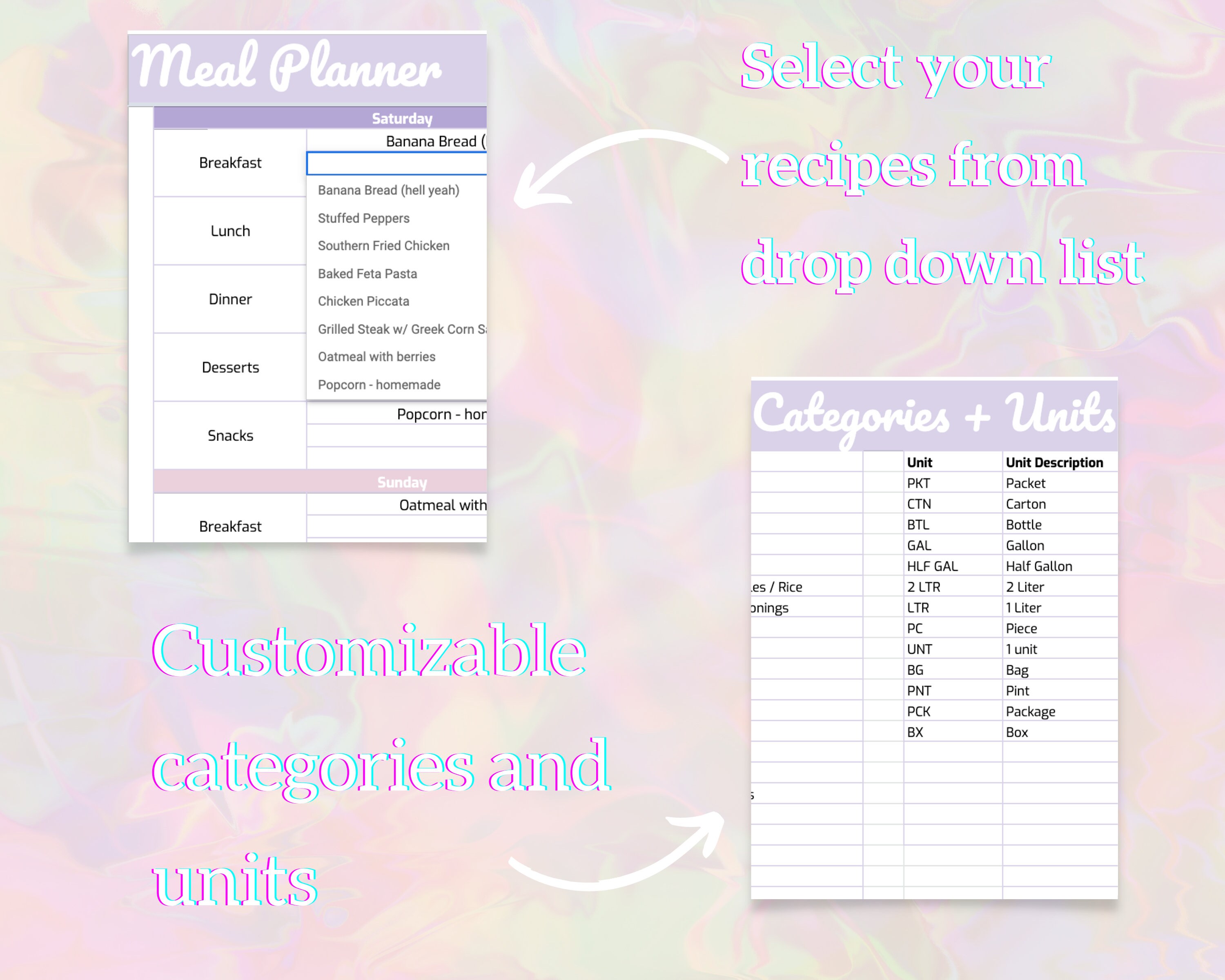 Meal Planner & Automated Grocery List Spreadsheet Template - Etsy